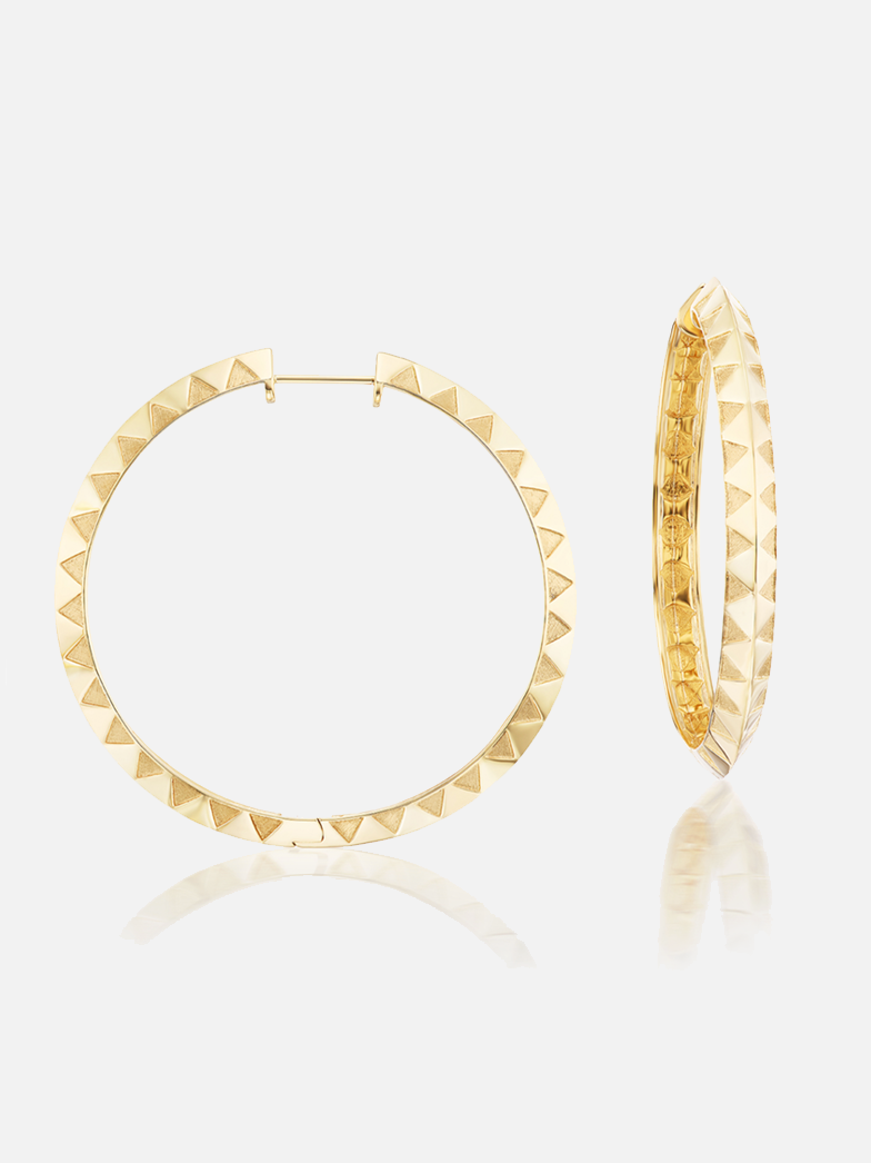 2" Knife Edge Hoops, Textured Gold | 18k Gold Fine Jewelry | Harwell ...