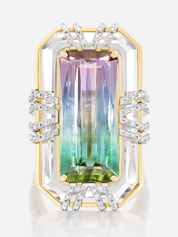 Tie Dye 11.19ct Bi-Color Tourmaline Bianca Ring | 18k Gold Fine Jewelry ...